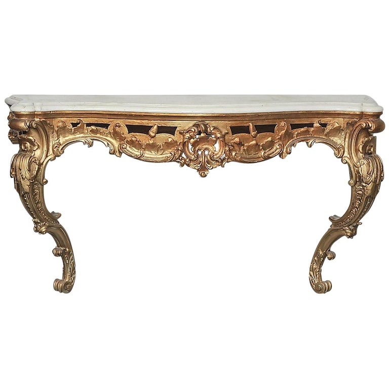 English Rococo Style 1880s Carved Console Table with Deer Heads and ...