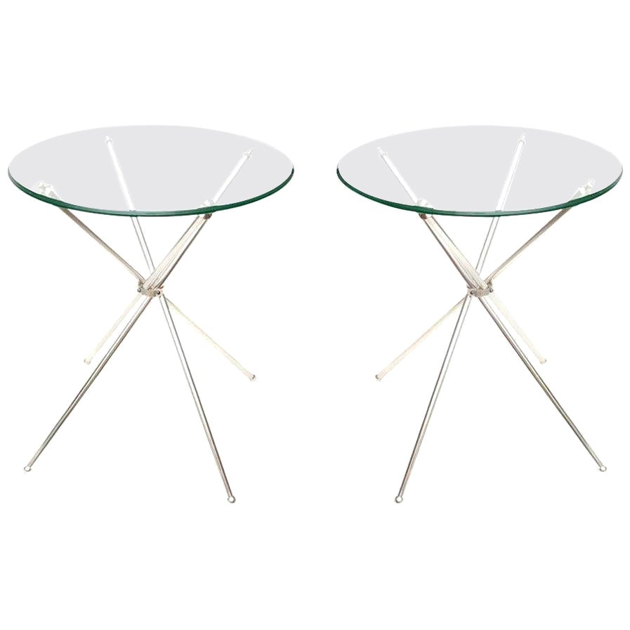 Pair of Mastercraft Nickel Silver Glass Faux Bamboo Octagon Side Tables ...