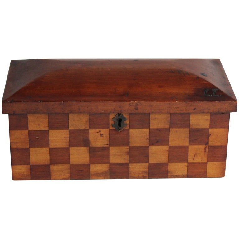 Exquisite Antique Inlaid Marquetry Exotic Wood Box with Hand-Forged Tin ...