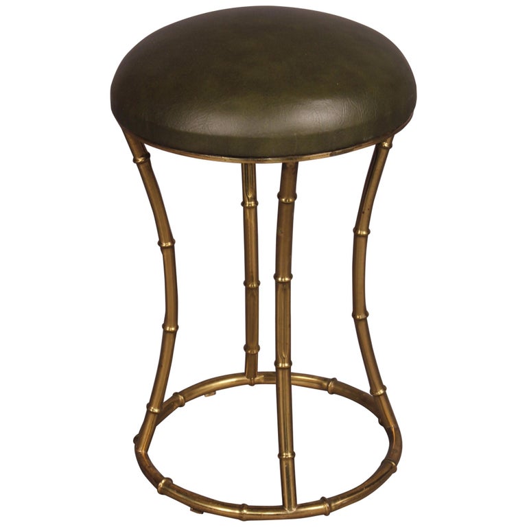 Vintage Mongolian Sheepskin and Brass Bamboo Style Vanity Stool at 1stdibs
