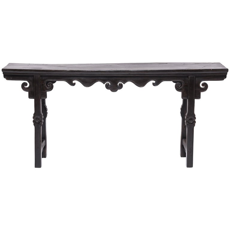 Wonderful Pair of Asian Chinese Demilune Console Tables Hand-Carved ...