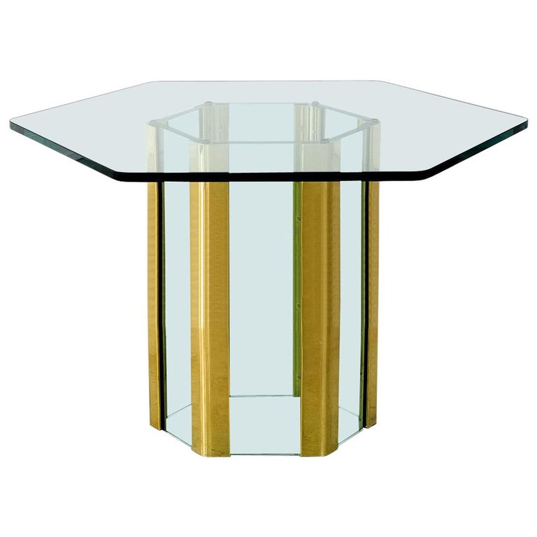 Round glass dining table by LEON ROSEN for PACE COLLECTION at 1stdibs