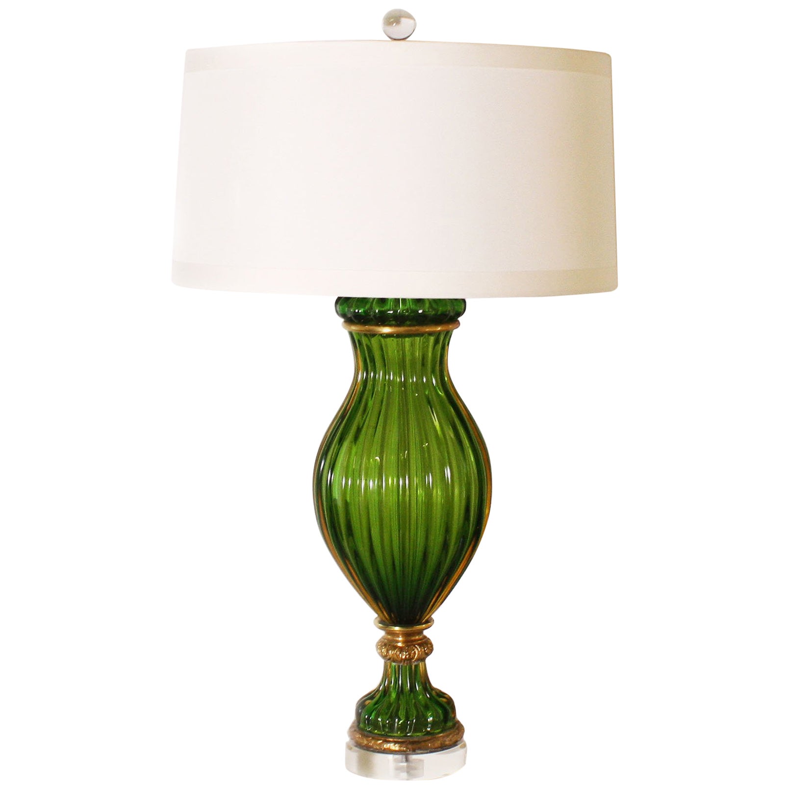 Pair of Celery Green Glass Lamps by Seguso at 1stDibs
