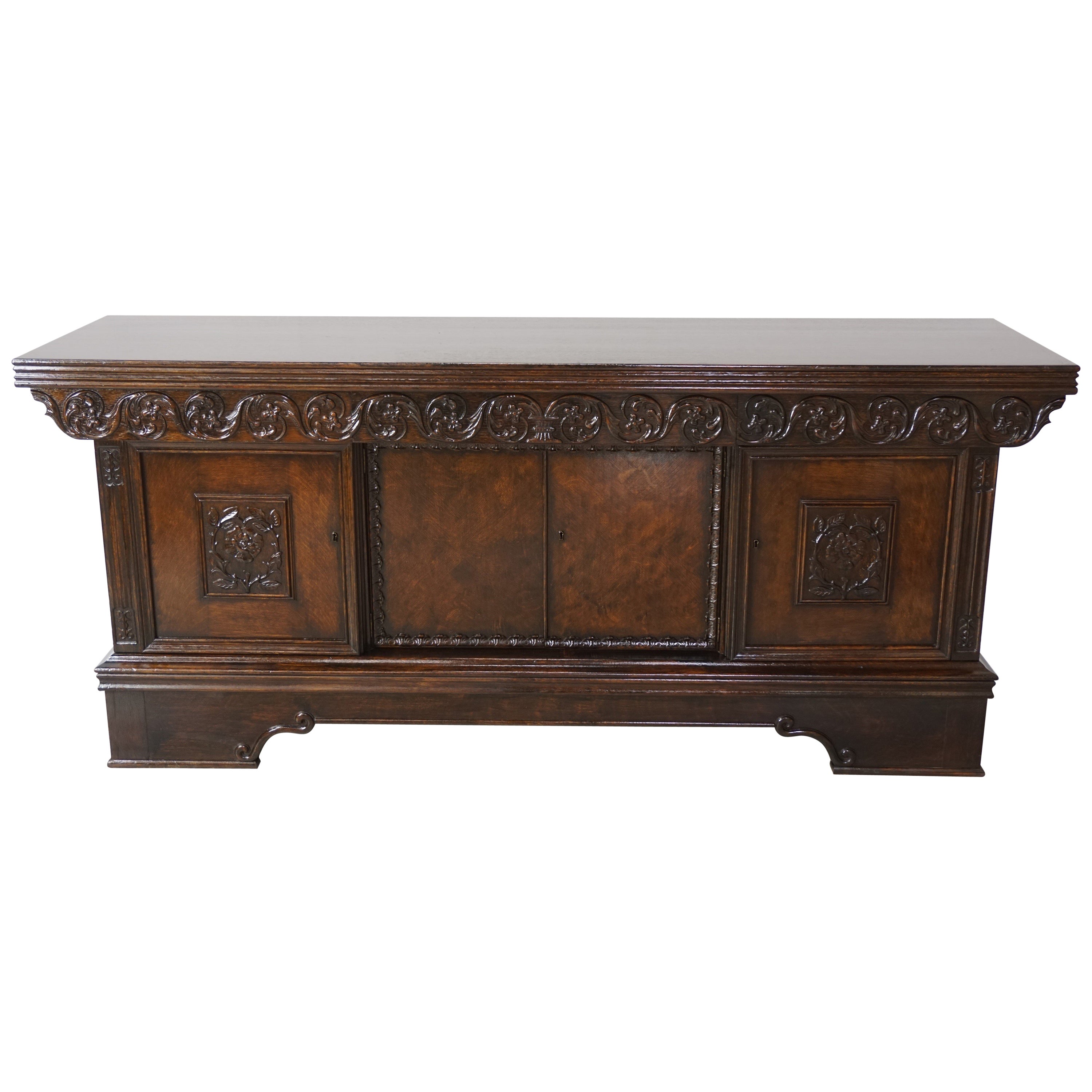 Antique 20th Century Oak Jacobean Spanish Revival Oak Sideboard Buffet ...