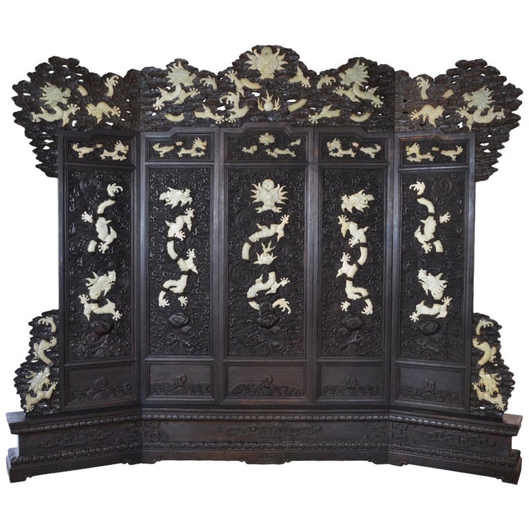 Antique Chinese Jade Table Screen with Dragons at 1stdibs