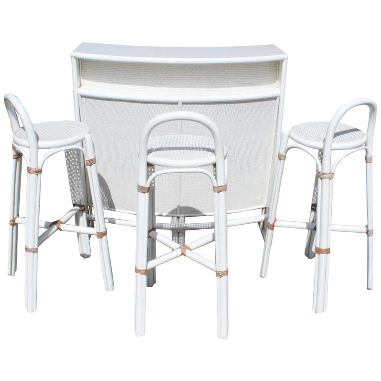 1980s Spanish Bamboo, Wood and Rattan Mini Bar Furniture with Three ...