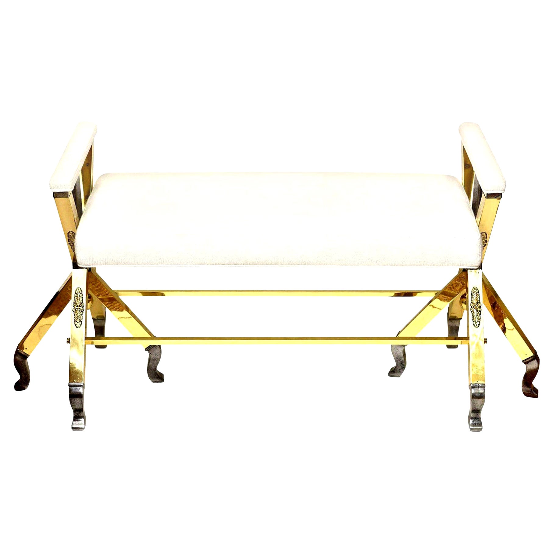 Mid Century Modern Upholstered Bench with "X" Base Design at 1stDibs