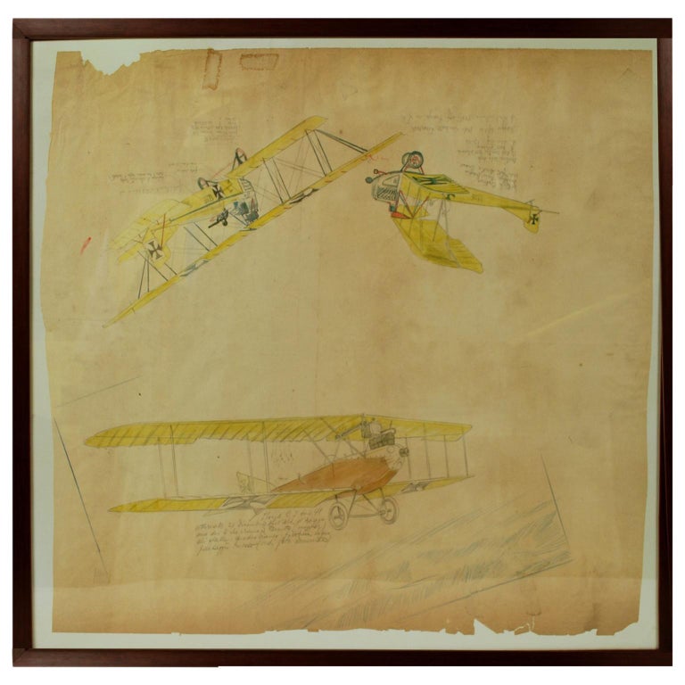 Water-Color and Pencil Drawing Representing Two Biplanes of the WWI For ...
