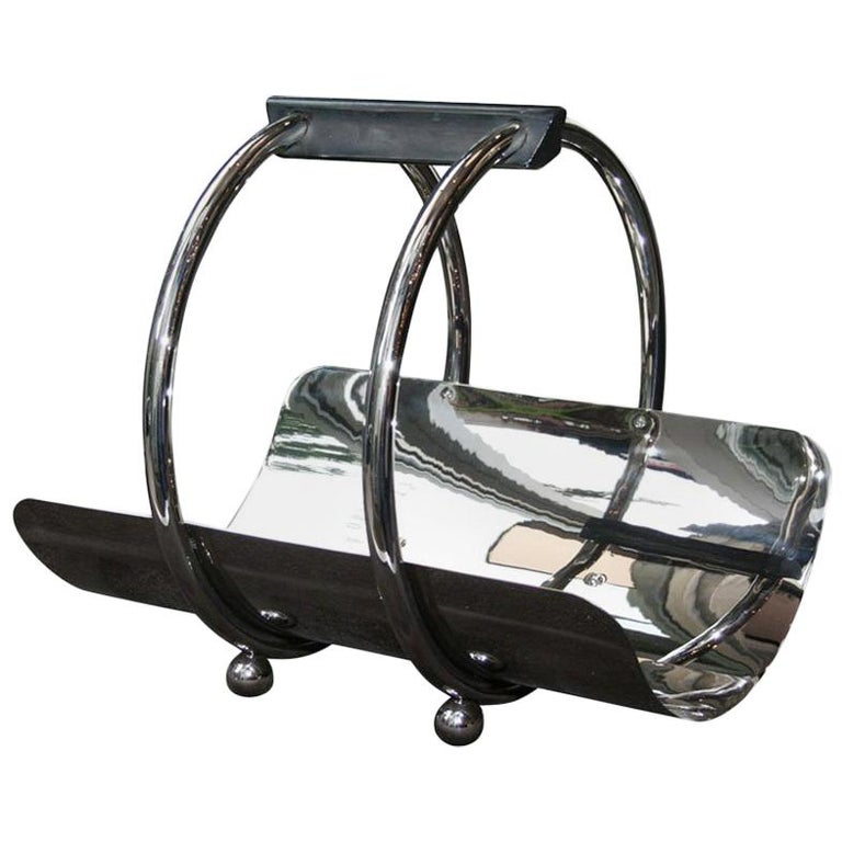 Art Deco Machine Age Chrome Log Holder by Leslie Beaton at 1stDibs