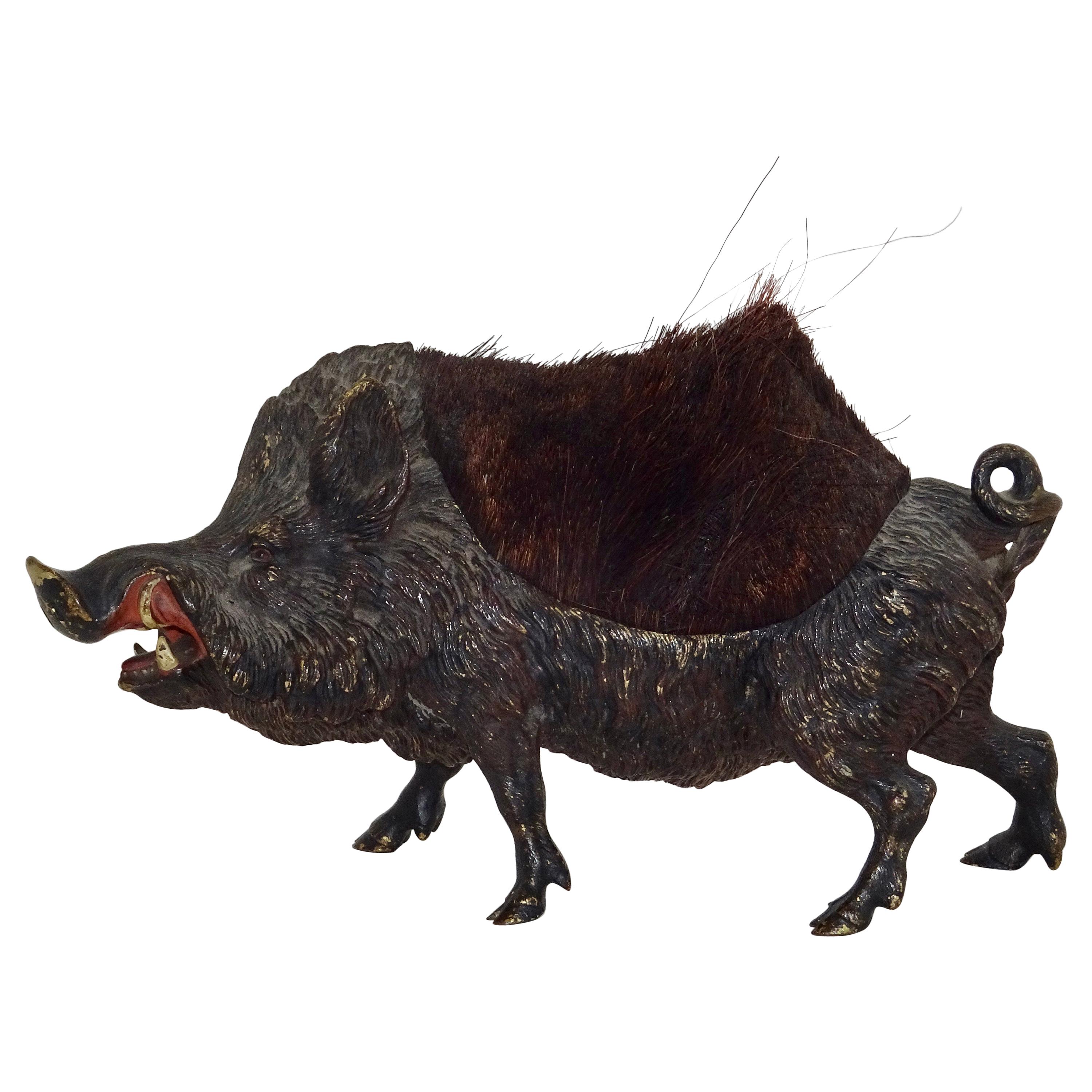Antique Carved Black Iron Boar Figurine with Boar Hair, 19th Century ...