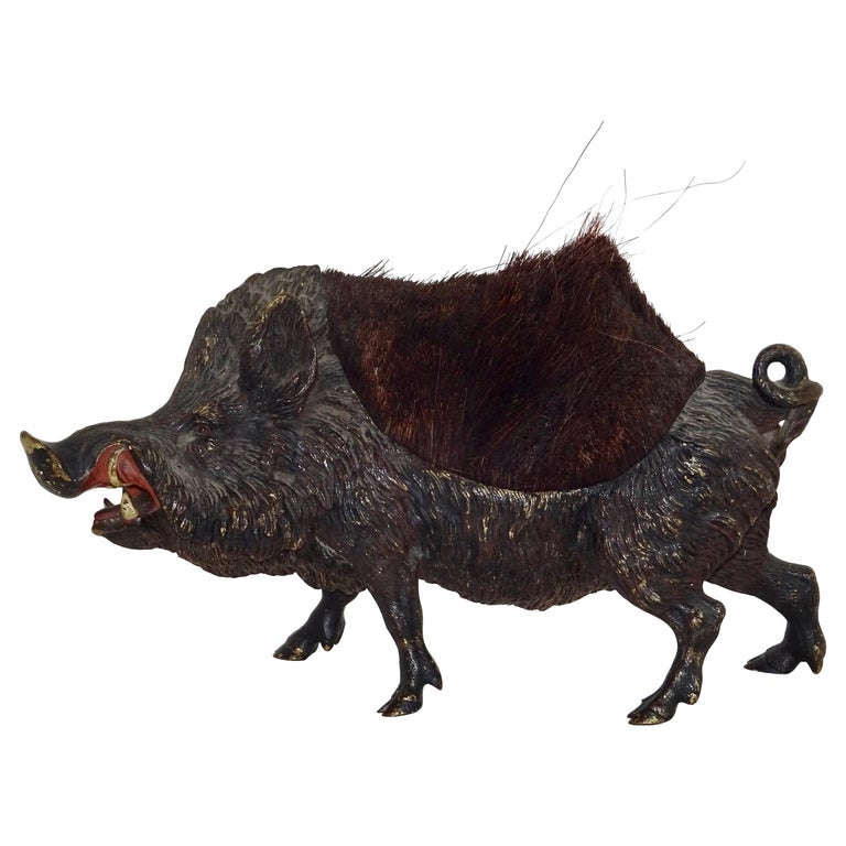Antique Carved Black Iron Boar Figurine with Boar Hair, 19th Century ...