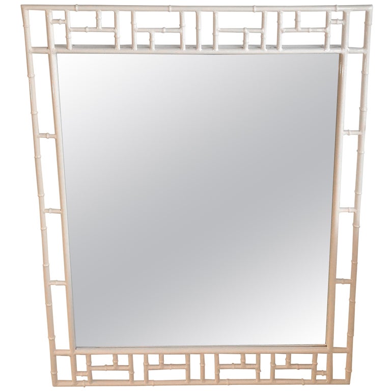 Gampel and Stoll White Lacquered Wall Mirror Faux Bamboo For Sale at ...