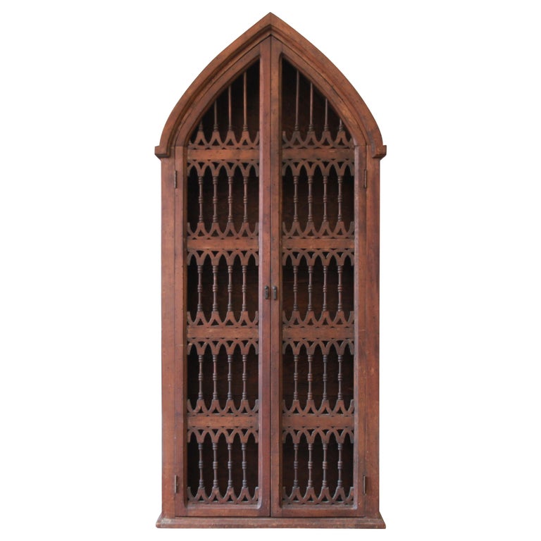 Gothic Style Mahogany Cabinet Bookcase For Sale at 1stdibs