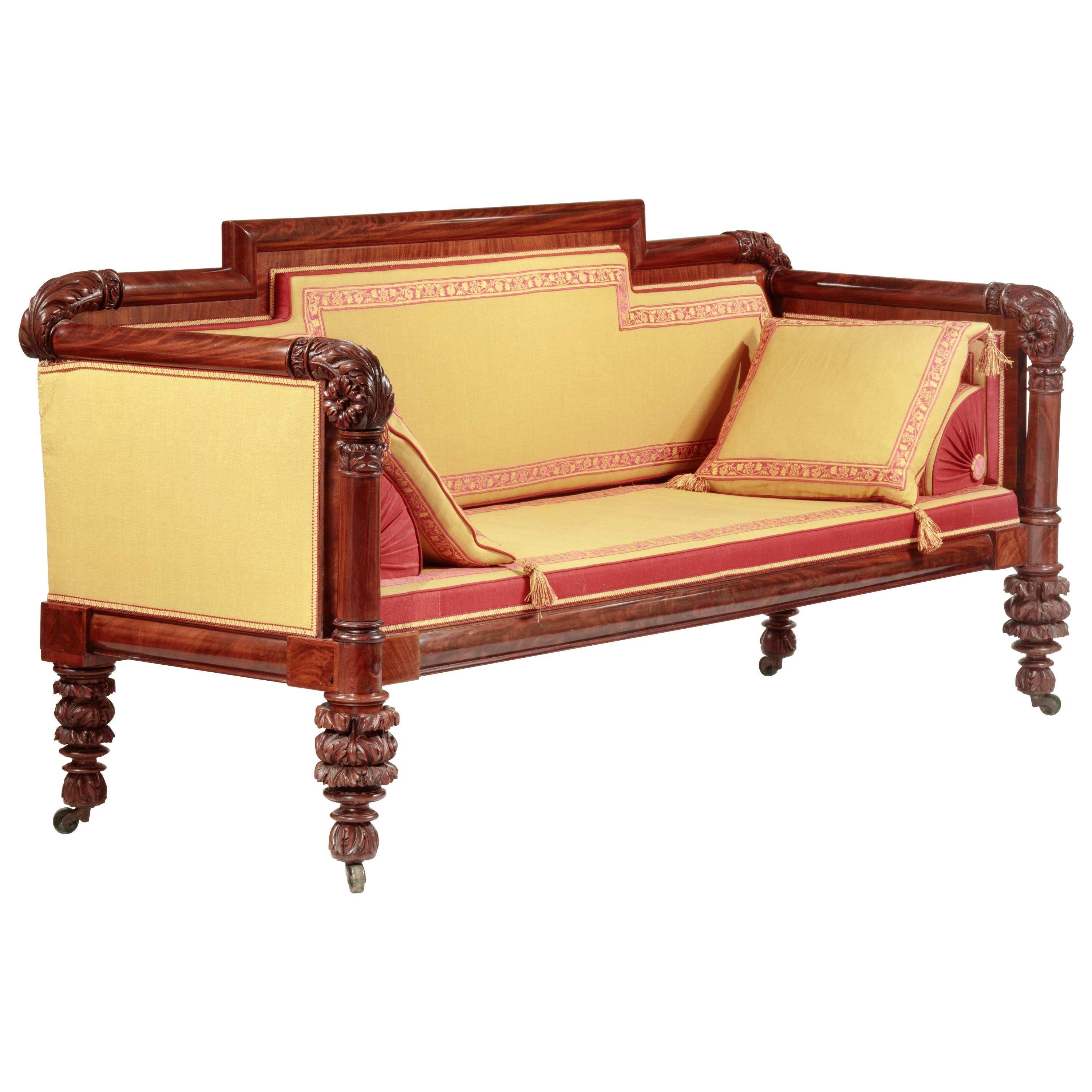 Classical Carved Mahogany Box Sofa For Sale at 1stDibs