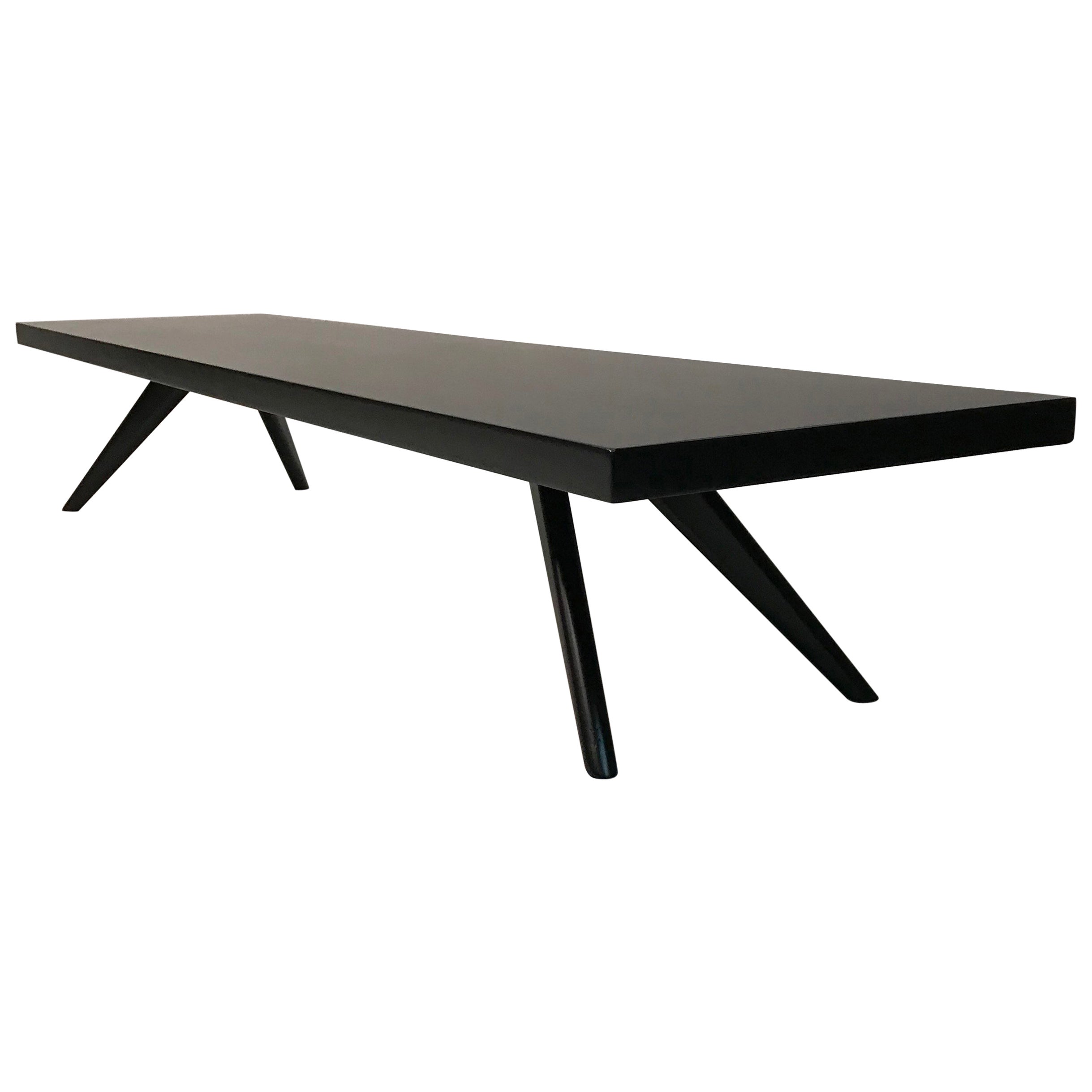 Round Walnut and Black Lacquer Asian Low Profile Coffee Table at 1stDibs