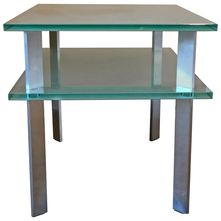 Frosted Two Level Glass Round End Table by Pace Collection For Sale at ...