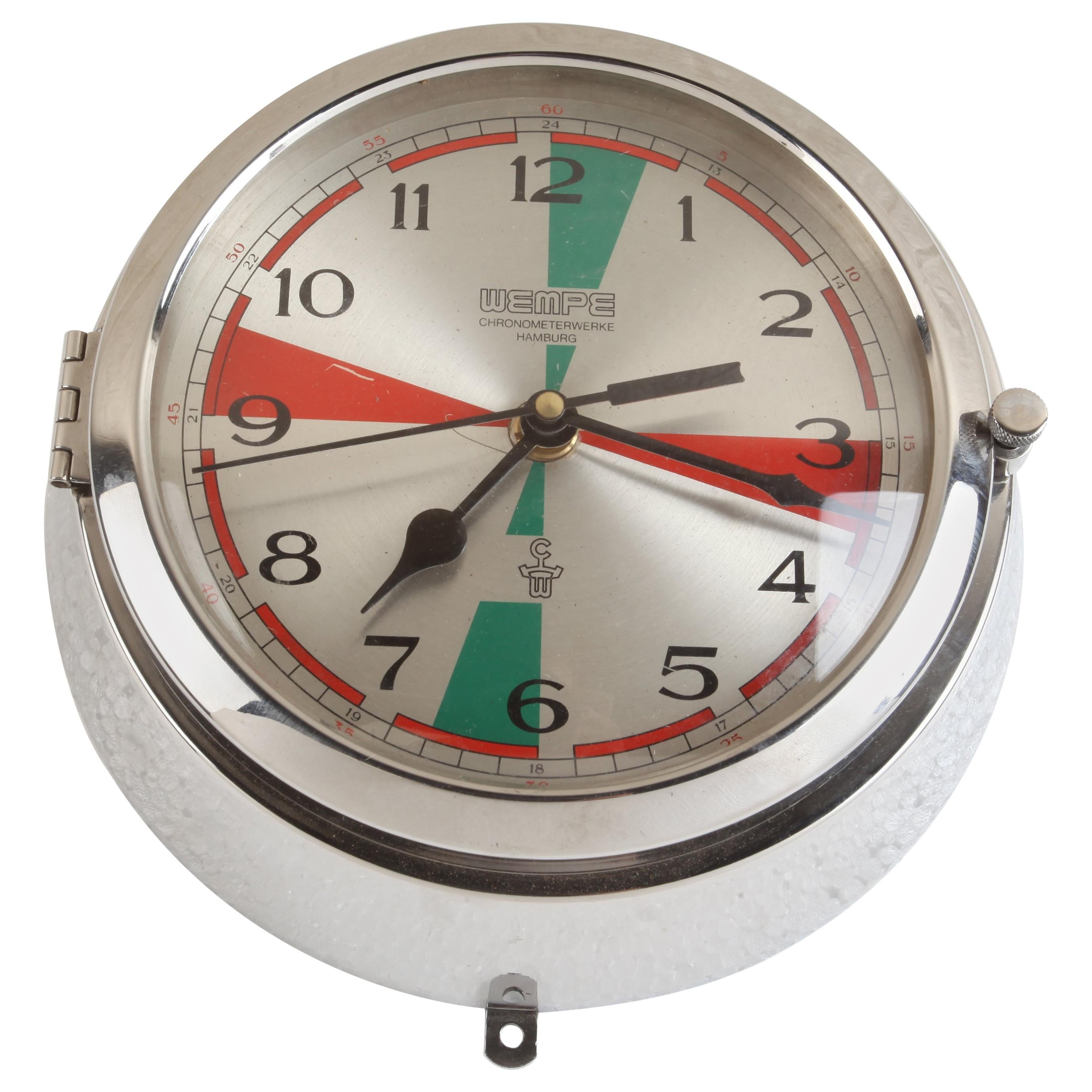 Chrome Wempe Analog Clock from Ship's Radio Room, German, 1970s at 1stDibs