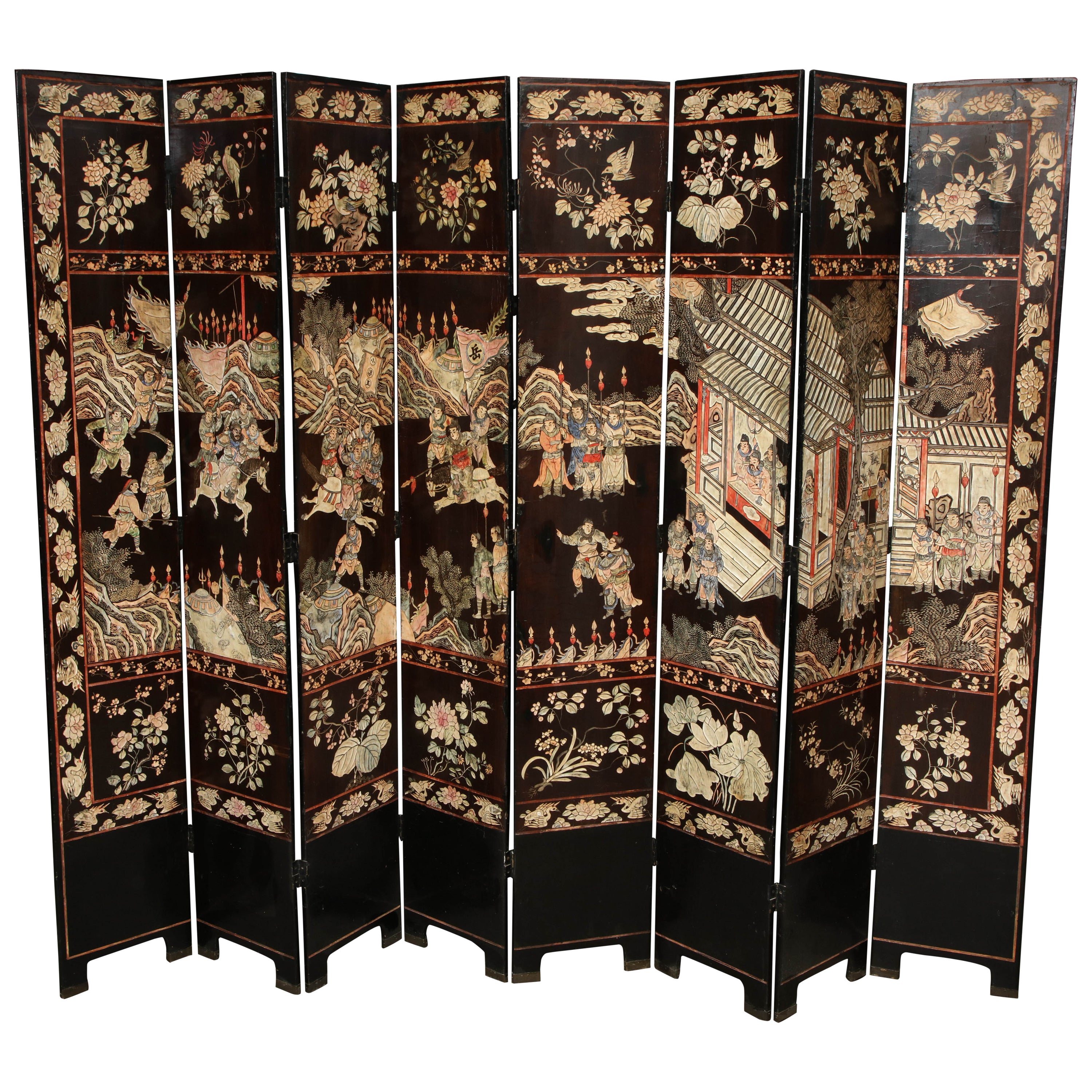 Chinese Table Screen in Wood Frame at 1stDibs
