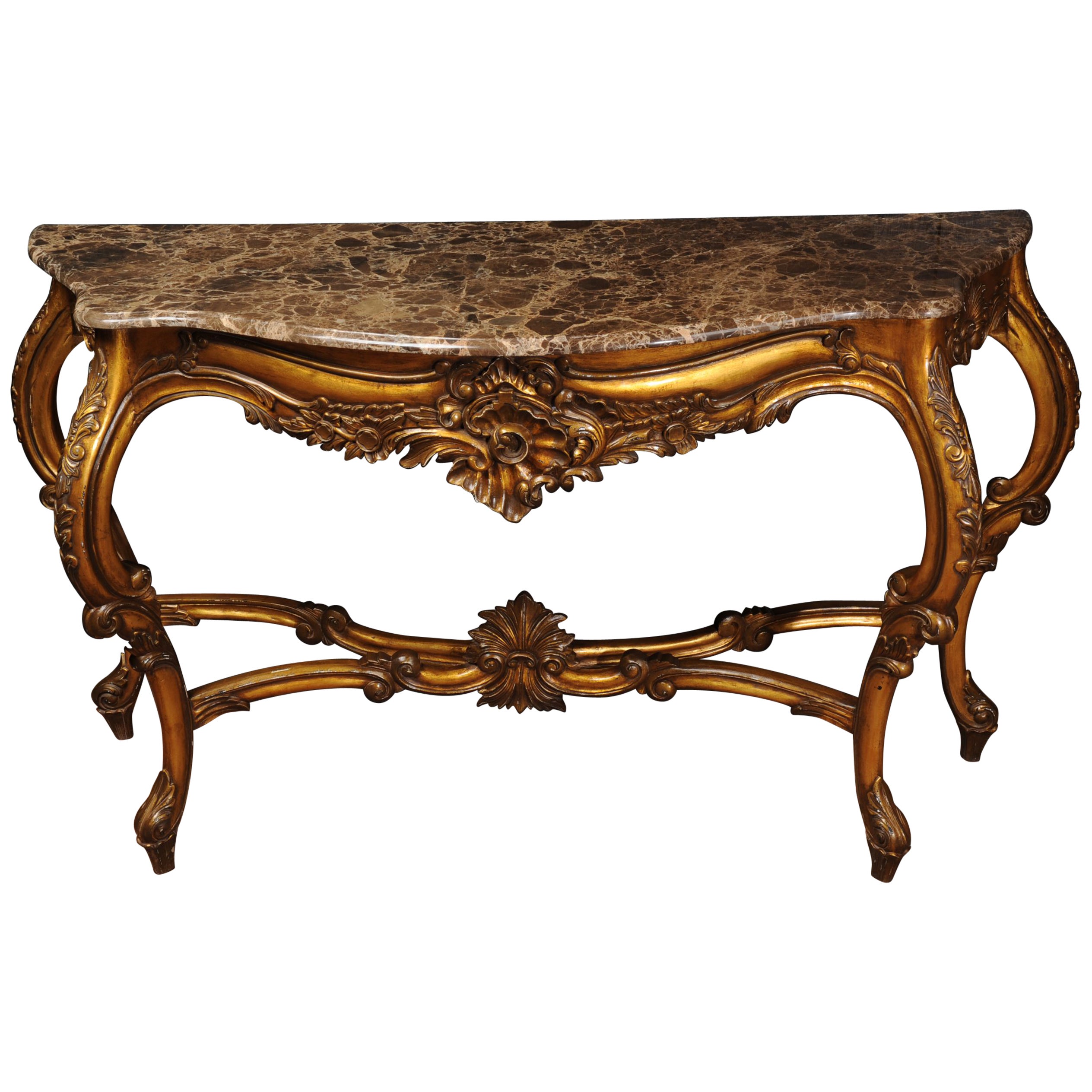 French Rococo Style Mahogany, Giltwood and Tessellated Stone Console ...