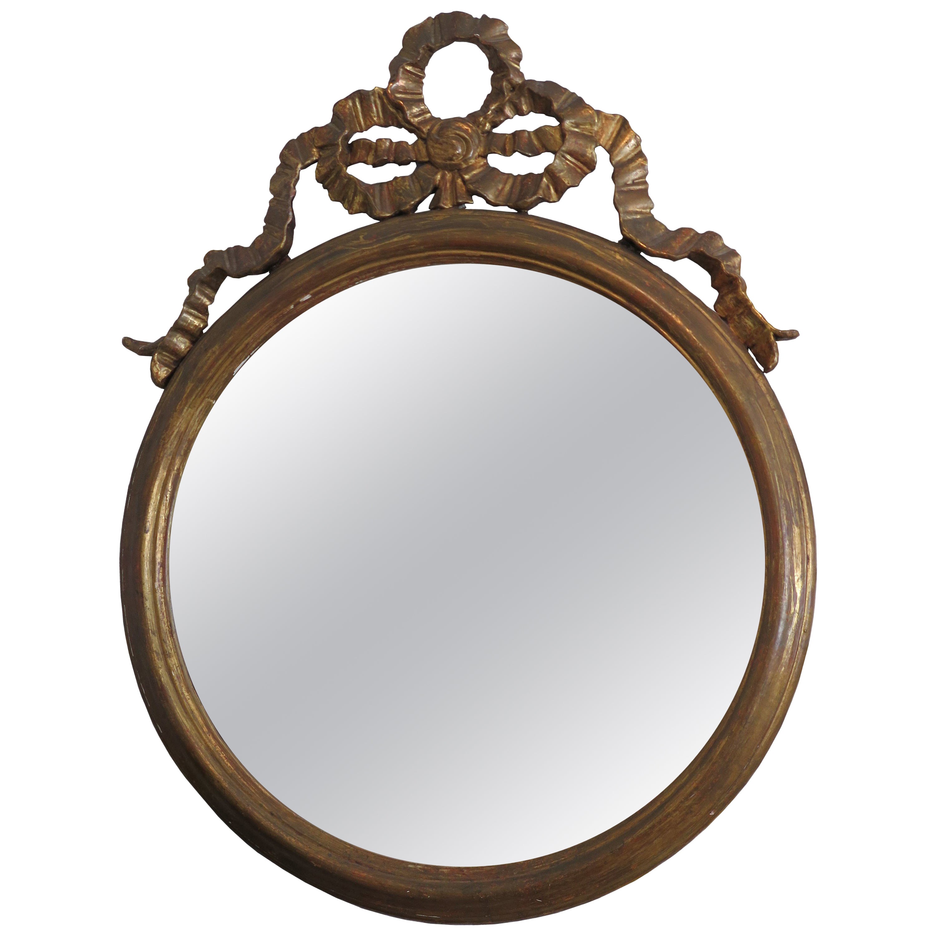 Gilded Oval Mirror with Bow Detail For Sale at 1stDibs