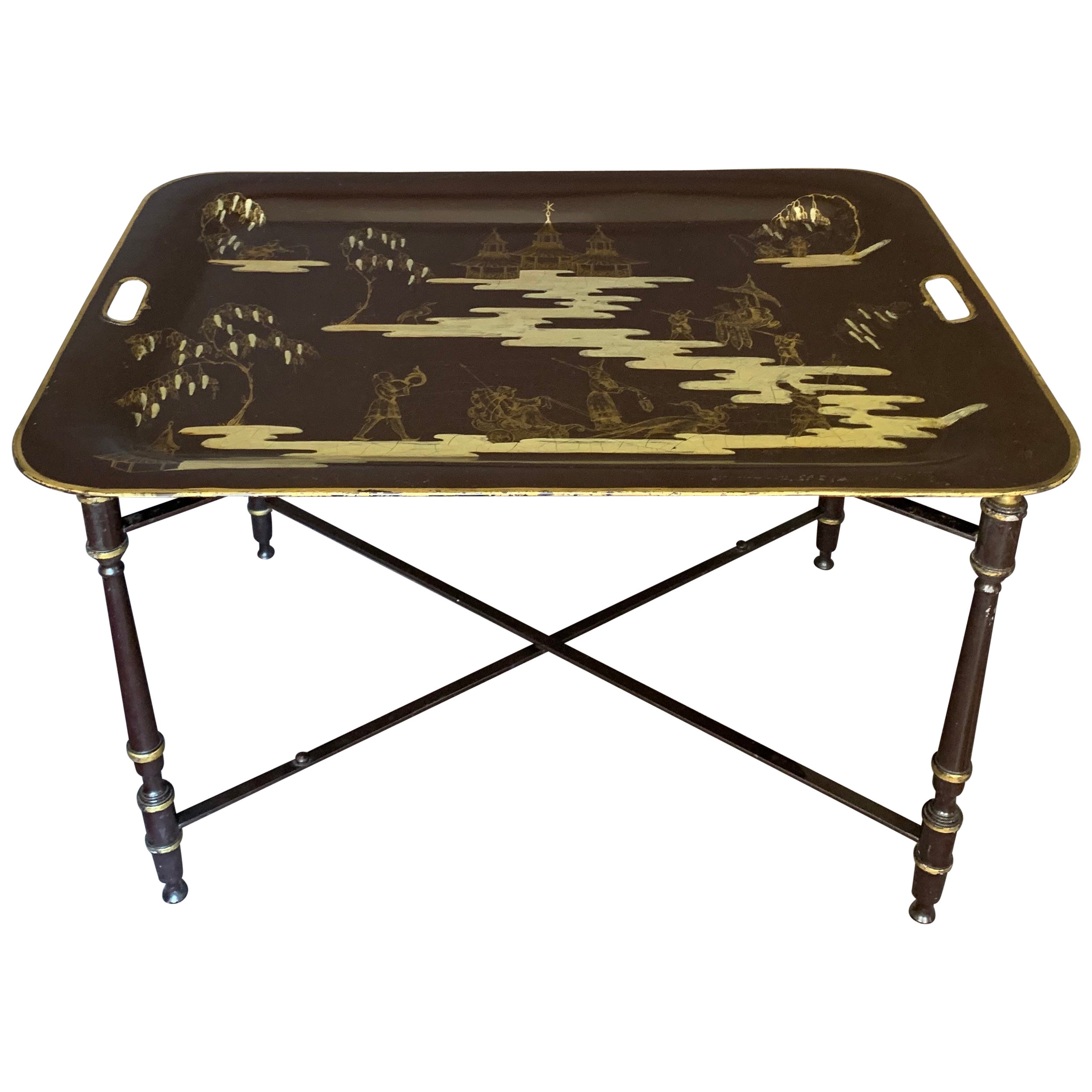 Chinoiserie Lacquered Tole Tray Table For Sale at 1stDibs