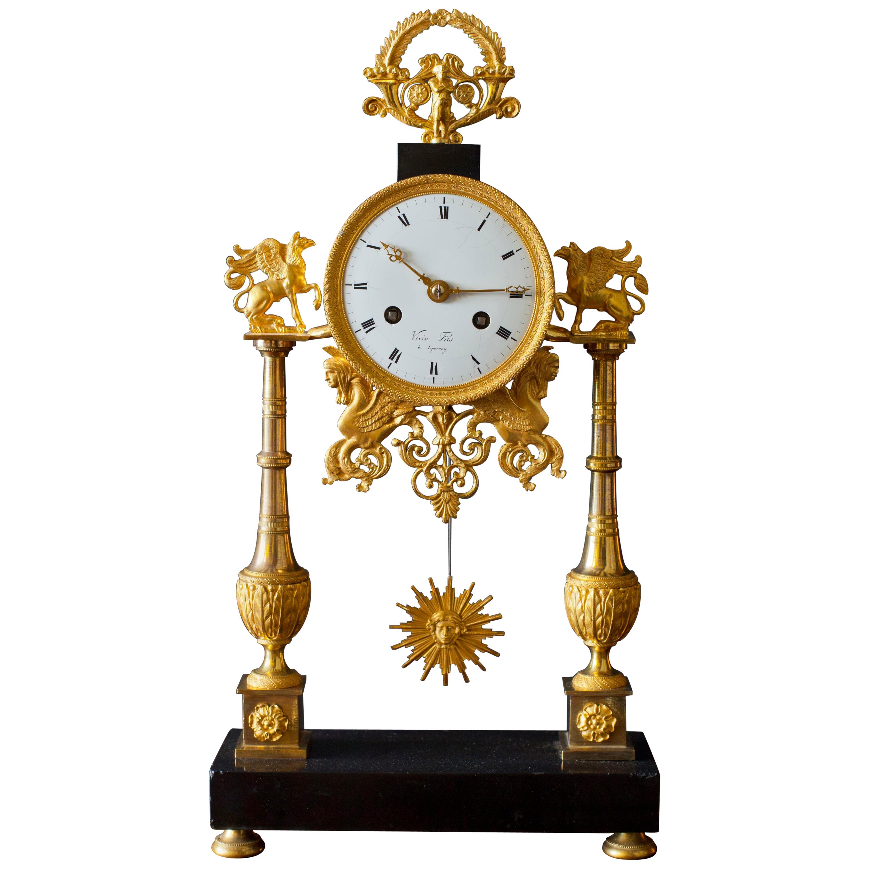 19th Century French Skeleton Clock of Ormolu and Marble from Directoire ...