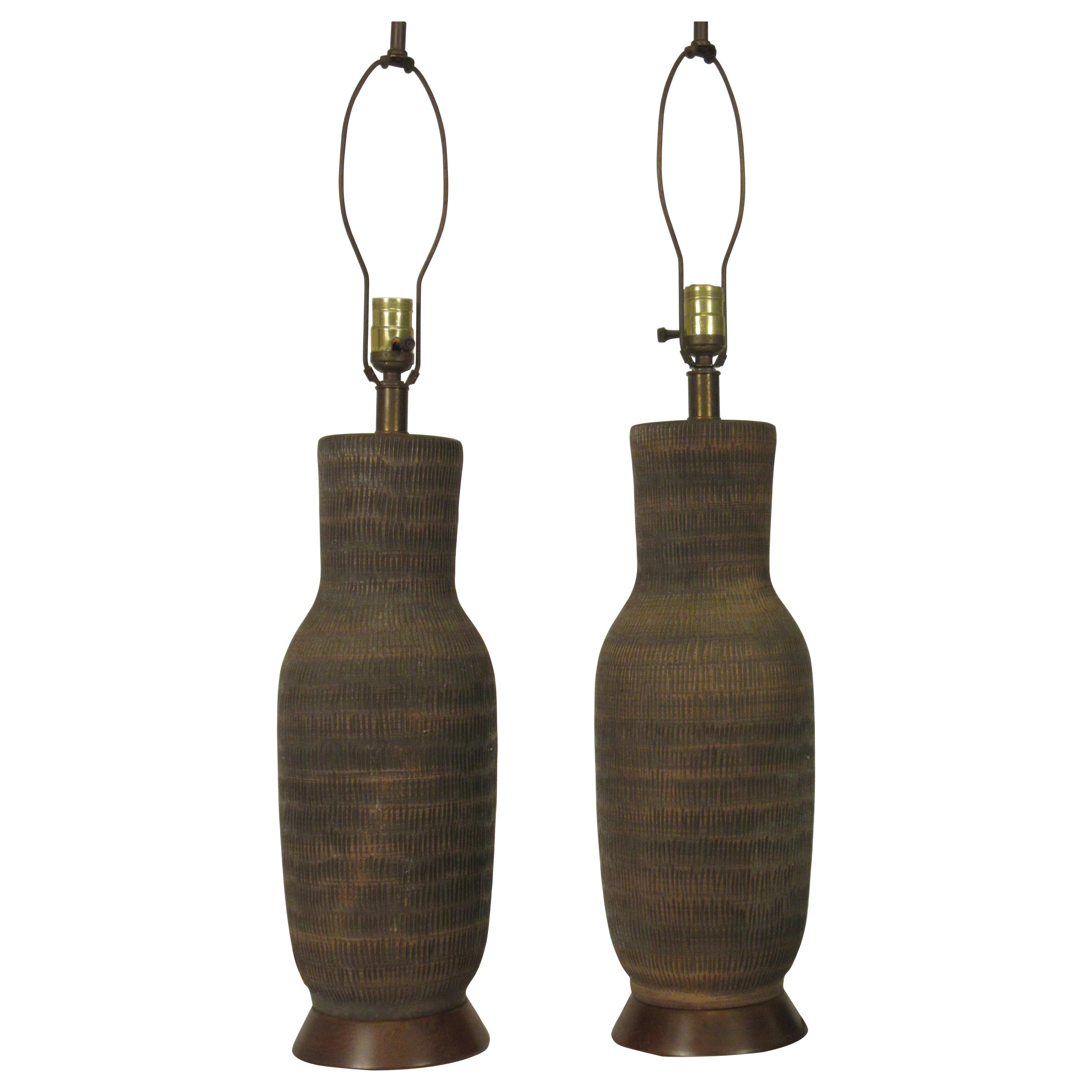 A Pair of Blue and Green Textured Ceramic Table Lamps at 1stDibs