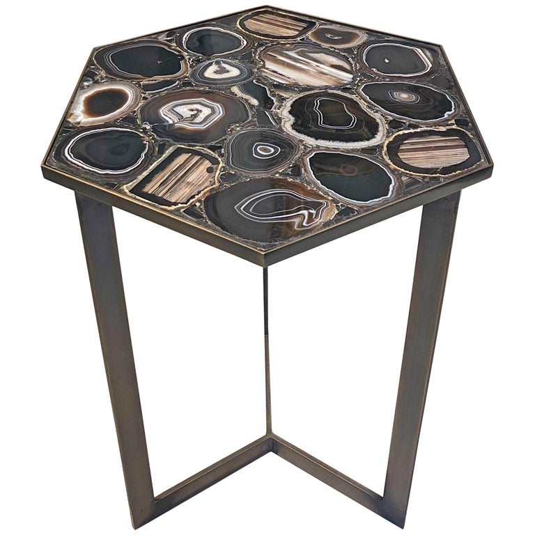 Unique Agate Stones Mosaic Side Coffee Table at 1stDibs