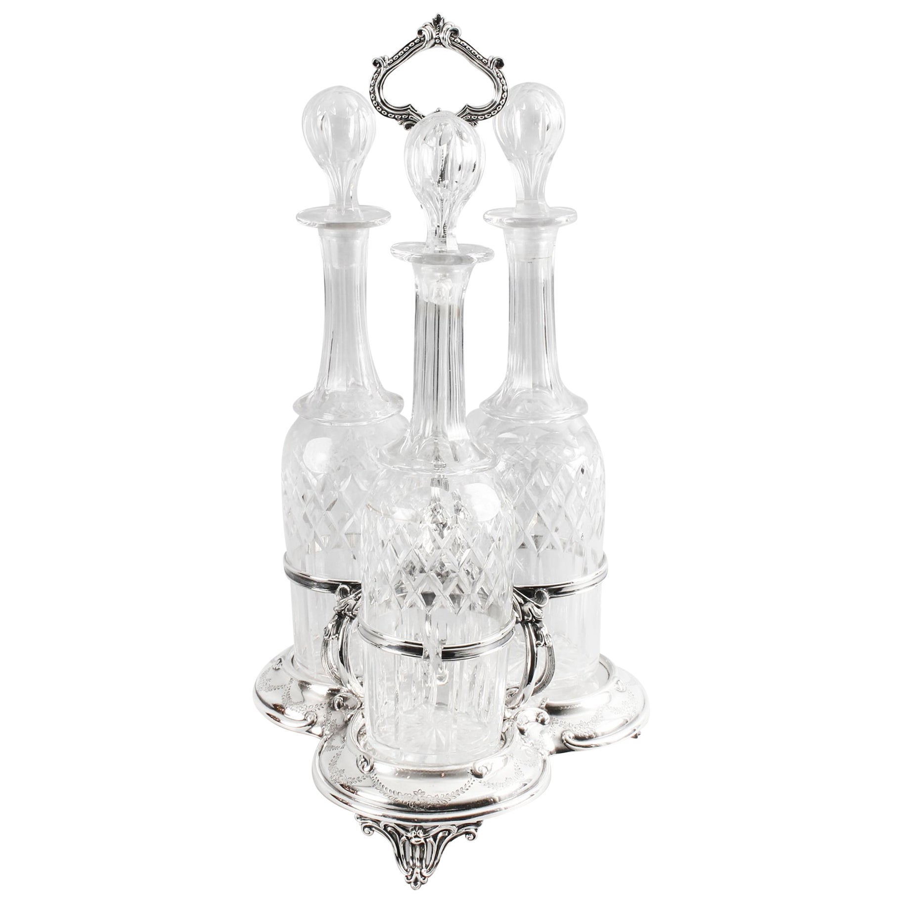 Antique Victorian Silver Plated Triple Decanter Stand Tantalus 19th ...