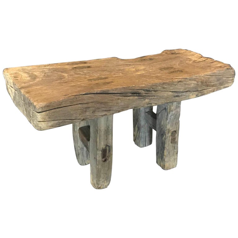 Antique Japanese Rectangular Elm Stool at 1stDibs