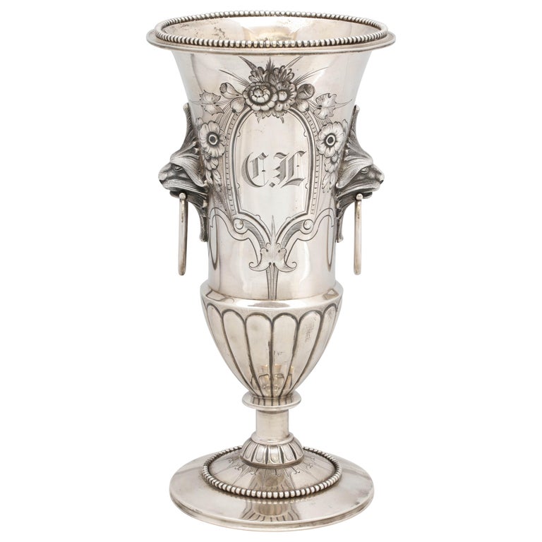 Neoclassical Coin Silver Pedestal Based Vase by Wood and Hughes at ...