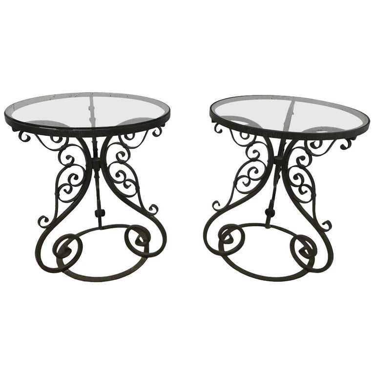 Pair of Arts and Crafts Side Tables with Hand Formed Wrought Iron ...