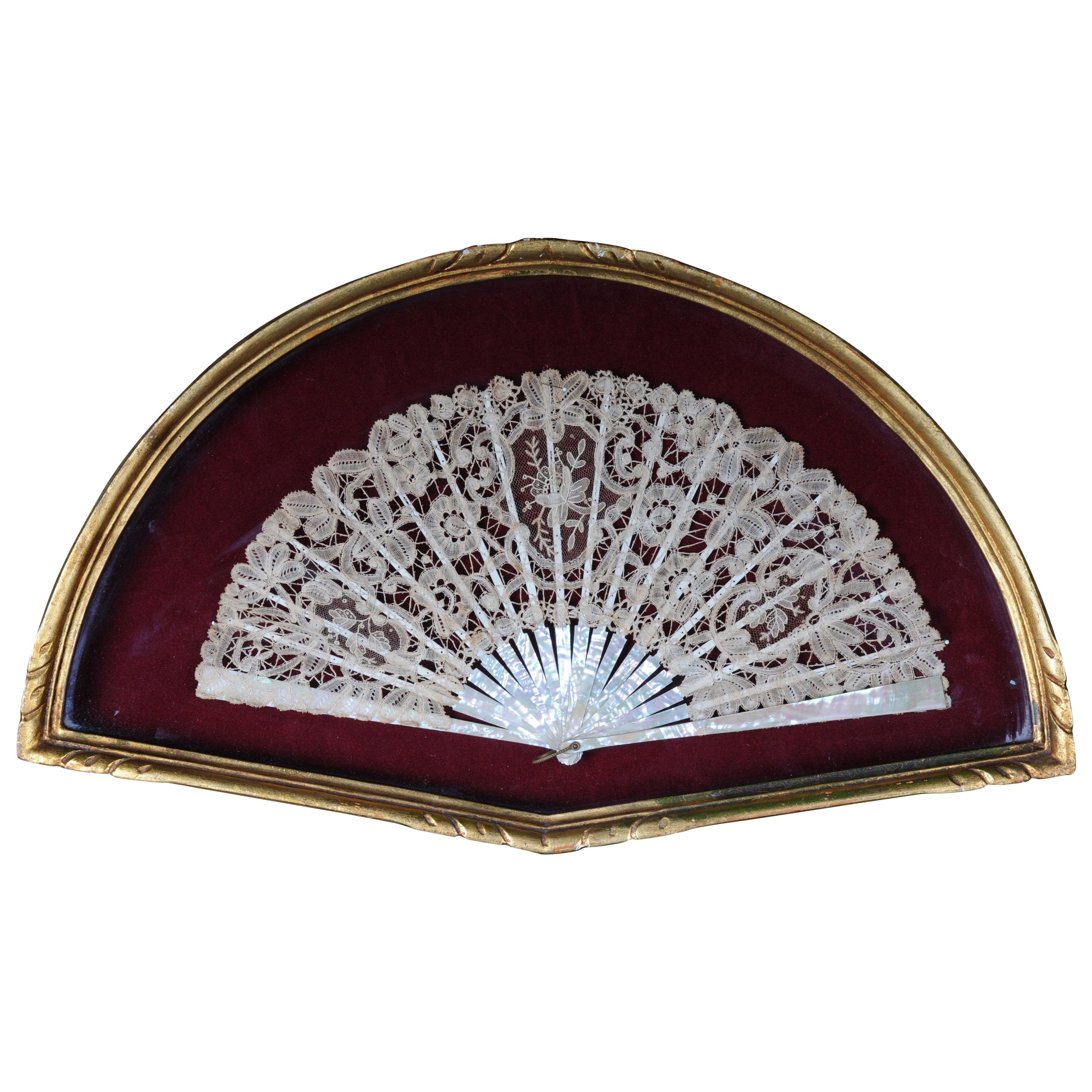 Wonderful Hand Fan in Frame Nacre Asian, 20th Century at 1stDibs