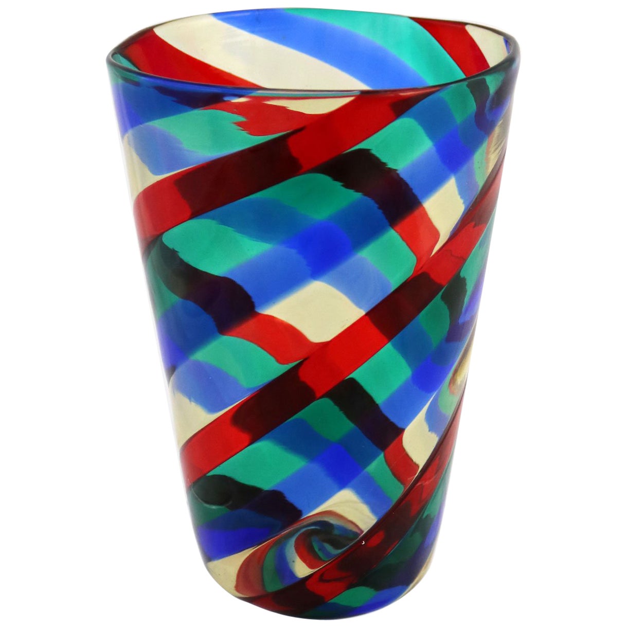 Venini Murano Fulvio Bianconi Glass Bottle Red Green Blue with Stopper ...