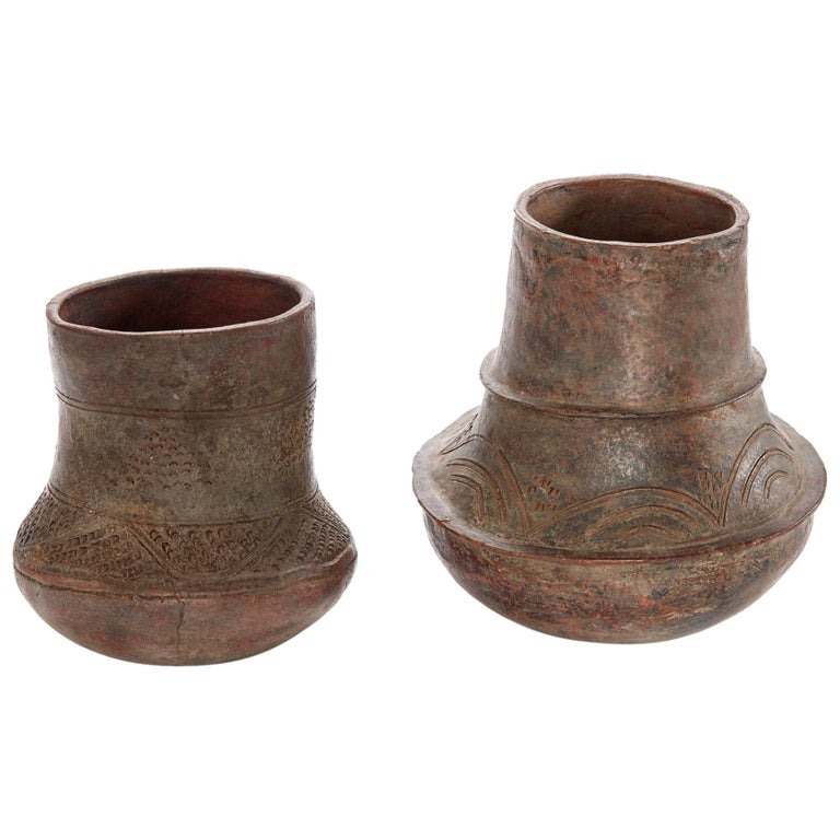 Two Pieces of a Pair of Early 20th Century Etched African Vessels from ...