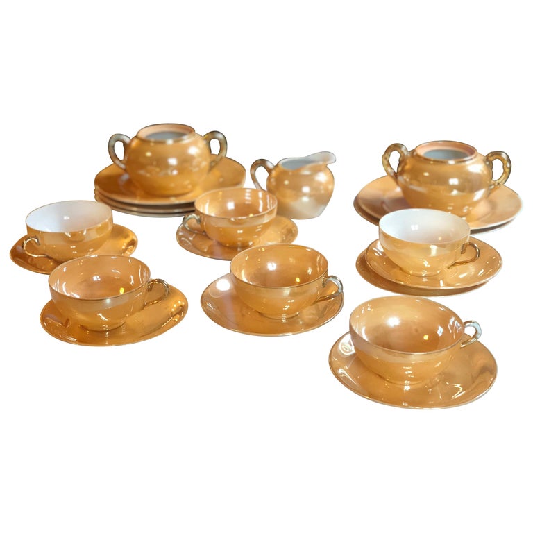 Chinese Fine Porcelain Tea Set of 20th Century Gold / Beige / Orange ...