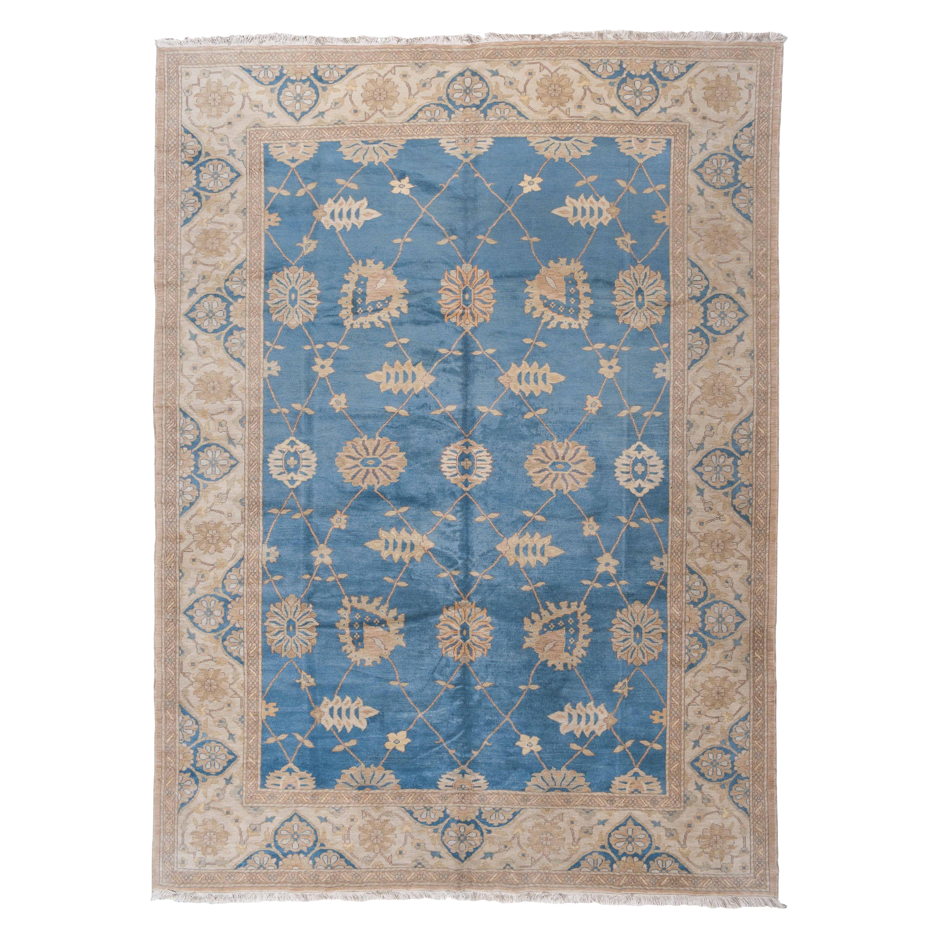 Blue Floral Motif Area Rug at 1stDibs