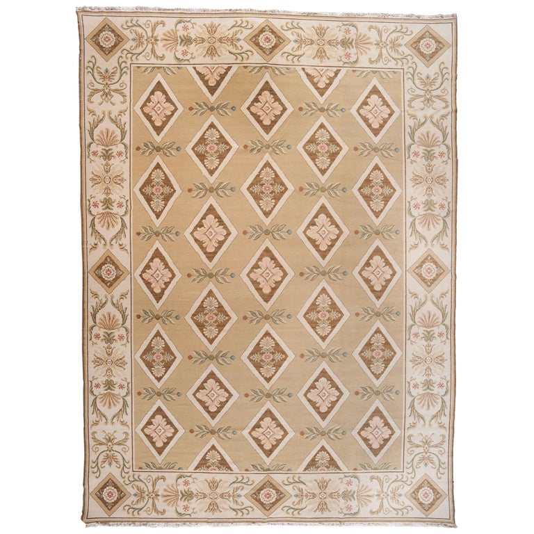 Gold and Beige Flowers and Diamonds Rug For Sale at 1stDibs