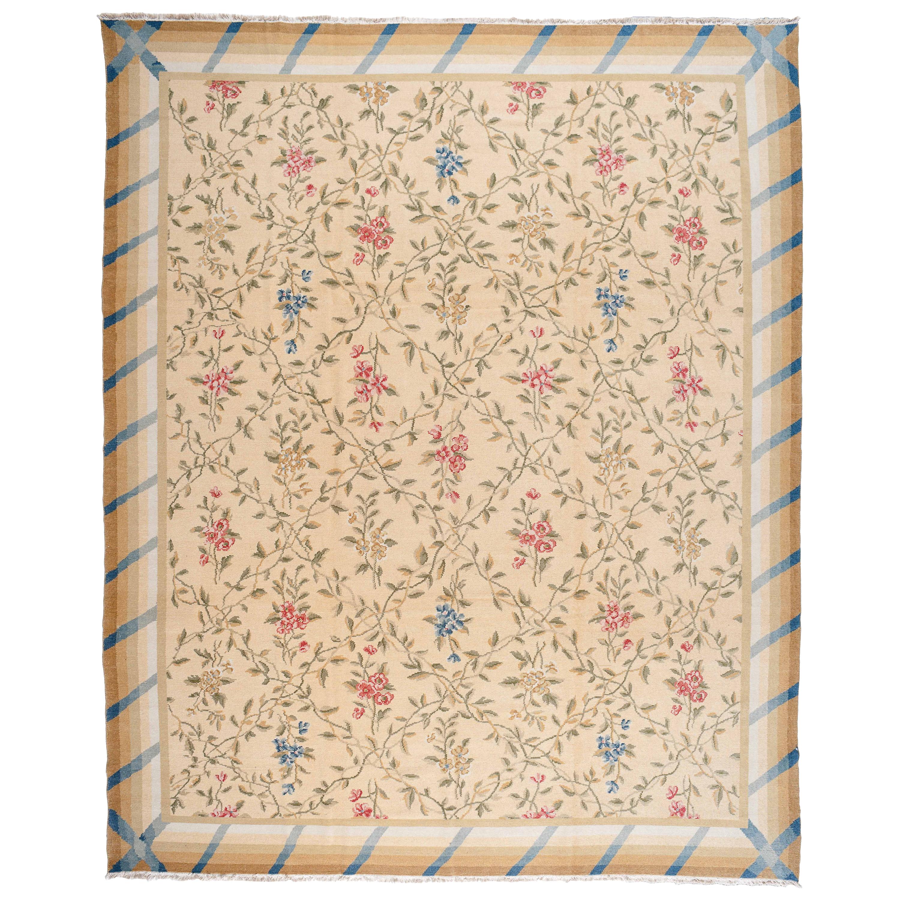 Antique German Blue and Red Rug with Floral Patterns For Sale at 1stDibs