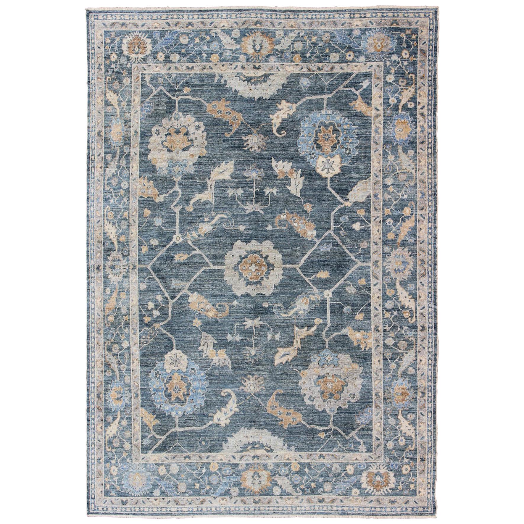 Large Modern Oushak Turkish Rug Over-Dyed in Blue Shades For Sale at ...