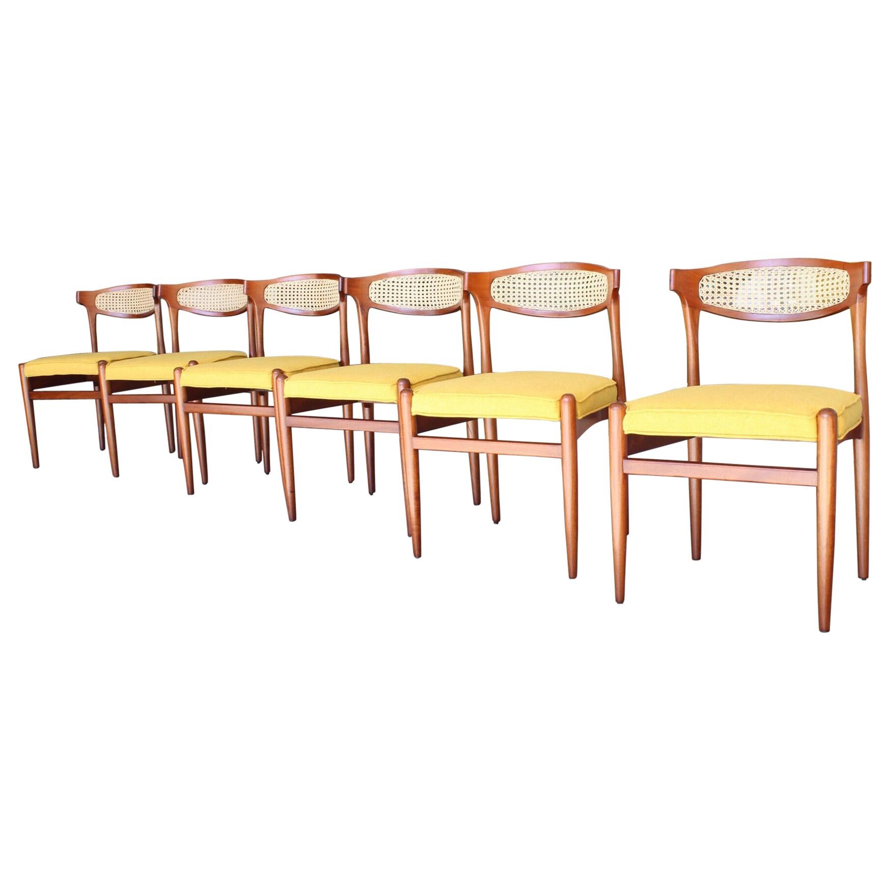 Set of Six Danish Modern Cane Back Dining Chairs at 1stDibs