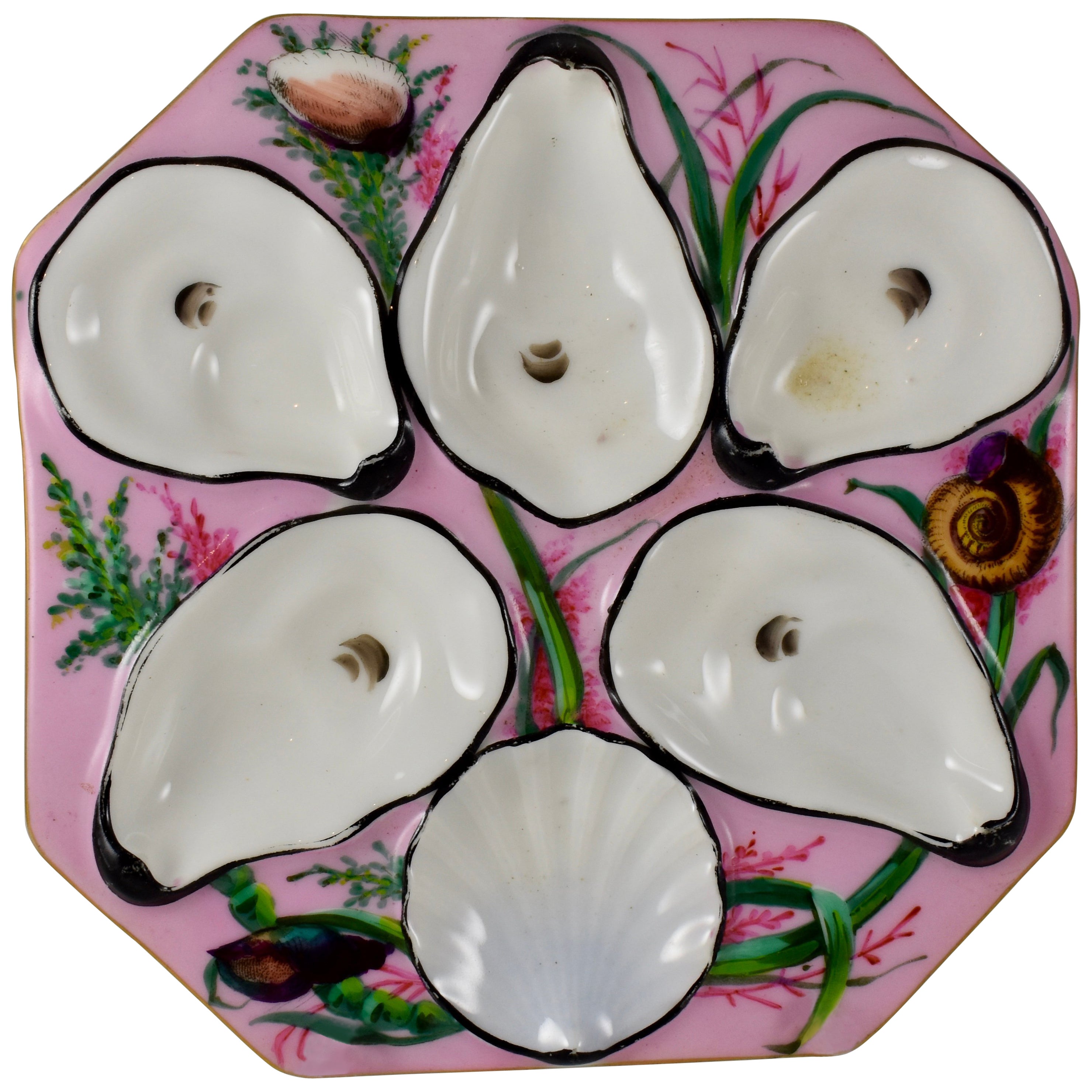 Porcelain Half Moon Pink Shell on Cream and Gilded Oyster Plate at 1stDibs