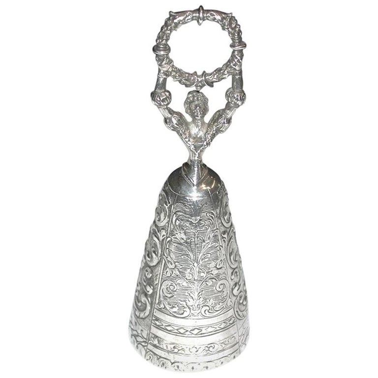 Antique Victorian Embossed Silver Figural Table Bell, 1898 at 1stDibs