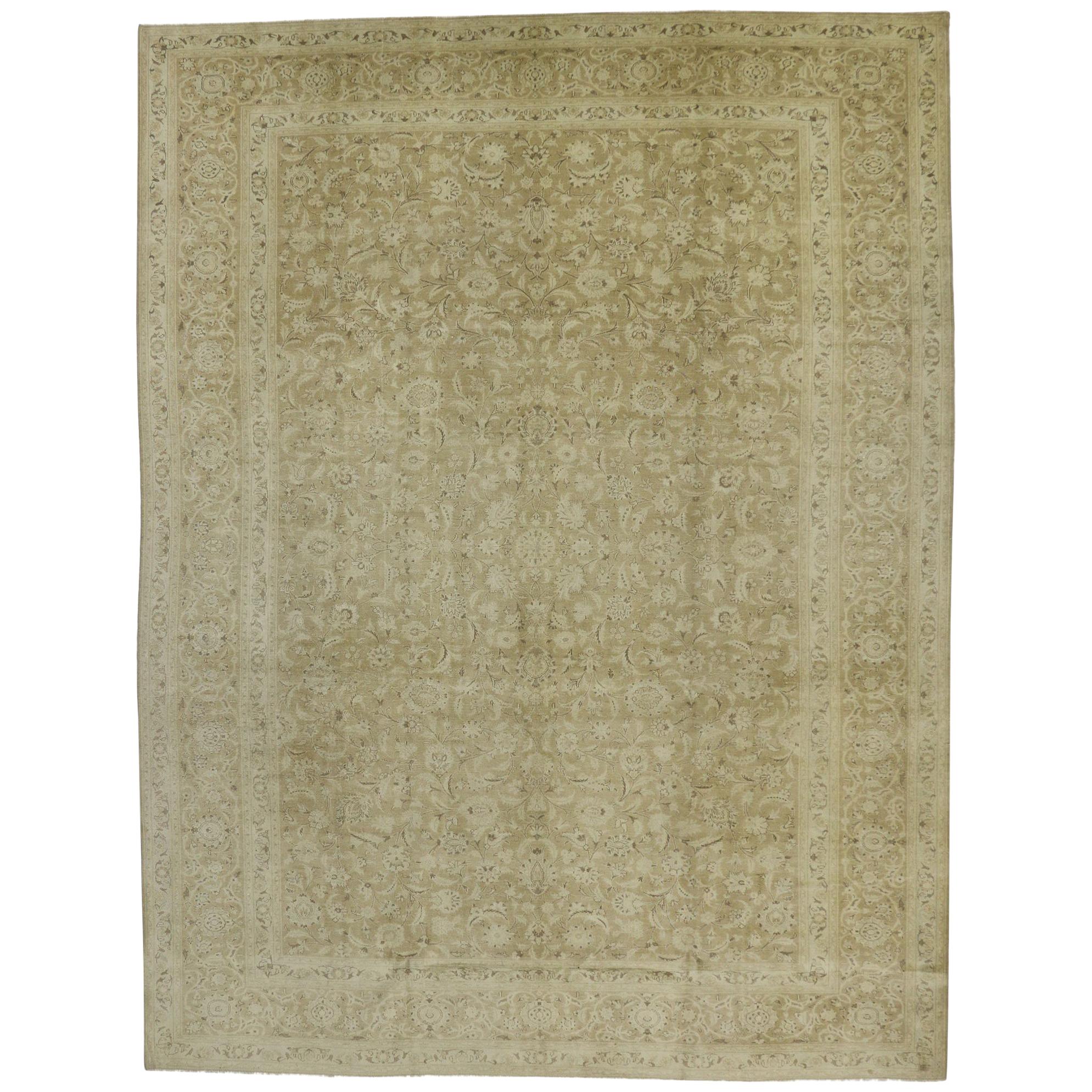 Colonial Revival Style Vintage Persian Mashhad Rug with Warm, Neutral ...
