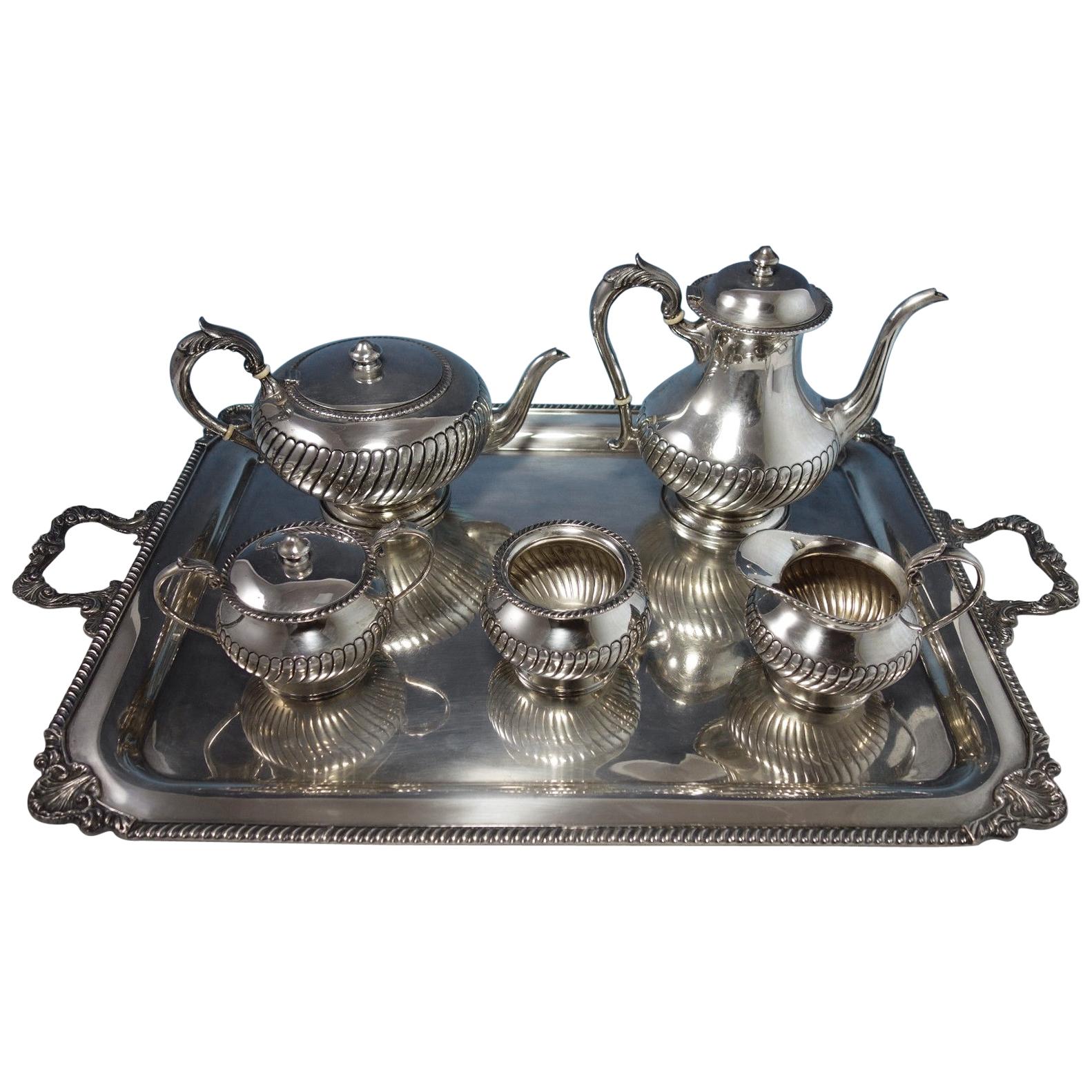 Mexican Sterling Silver Tea Set 4-Piece with Tray For Sale at 1stdibs