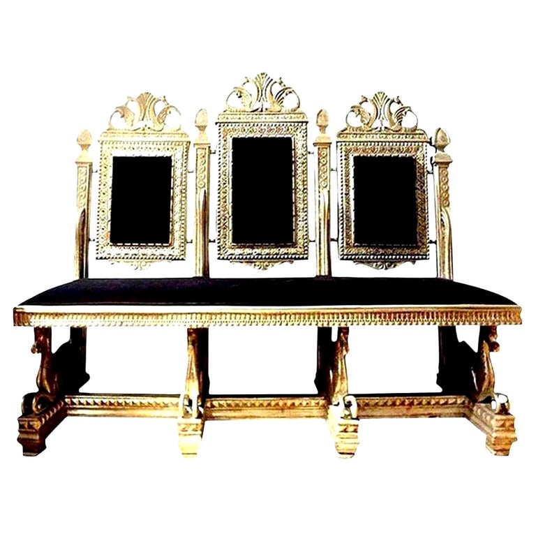 19th Century Venetian Silver Gilt Grotto Seahorse Bench For Sale at 1stDibs