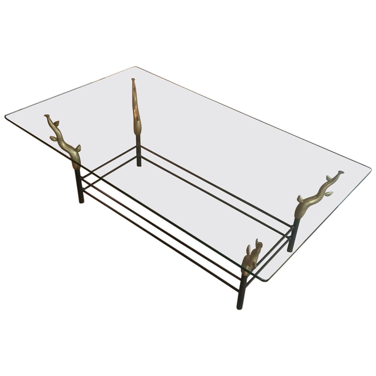 Wrought Iron and Bronze Coffee Table Representating Trees, French ...