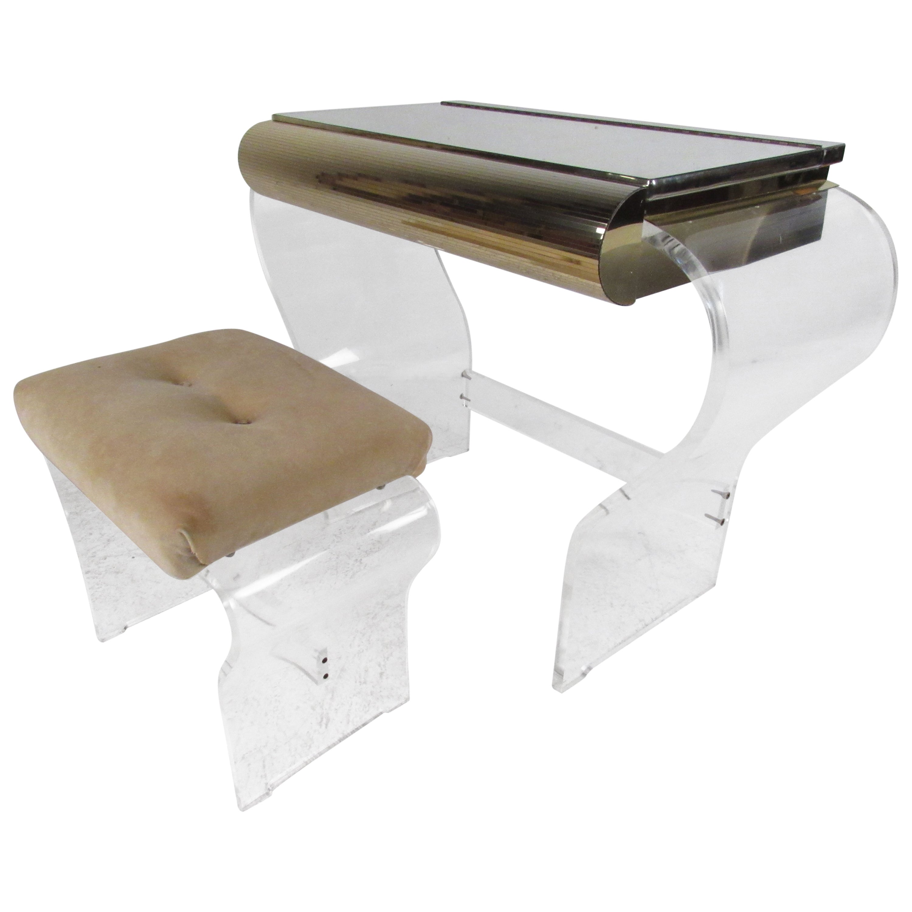 Double Pedestal Mid-Century Modern Metal Vanity with Mirror by Simmons ...