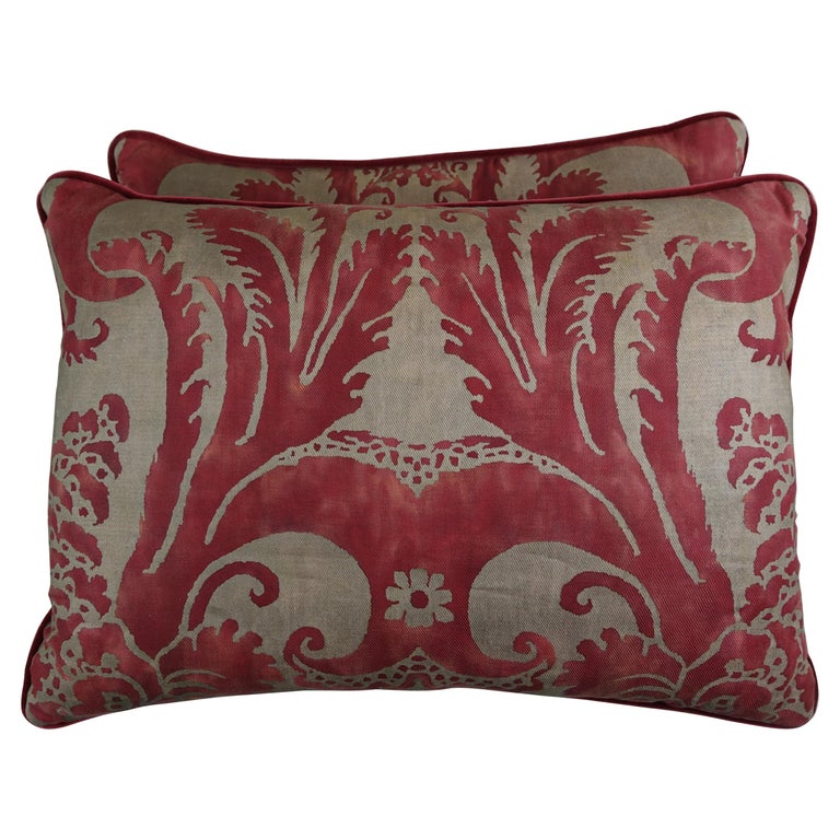 Crimson Red and Gold Fortuny Pillows, Pair For Sale at 1stDibs