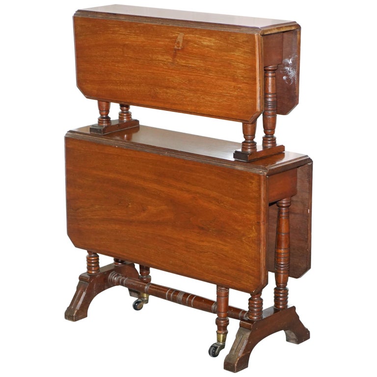 Two-Tier Folding Victorian Mahogany Side End Wine Occasional Dumb ...